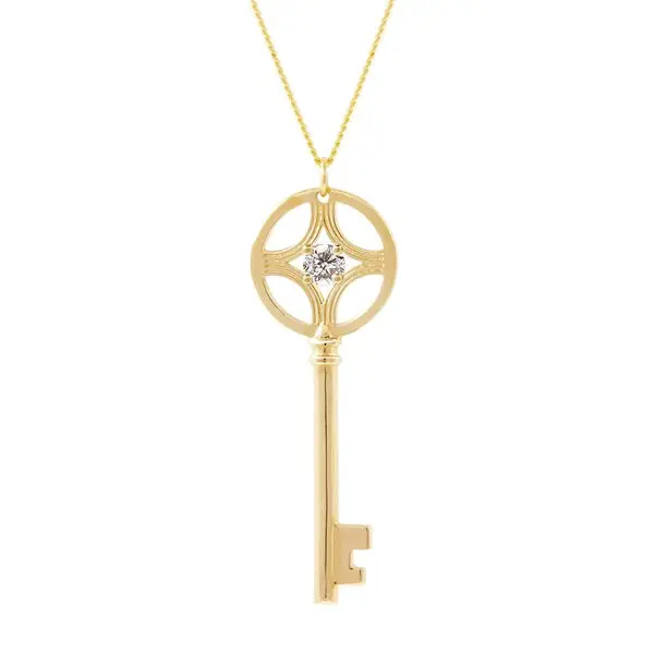 LEE RENEE Diamond Key Pendant Necklace - Gold