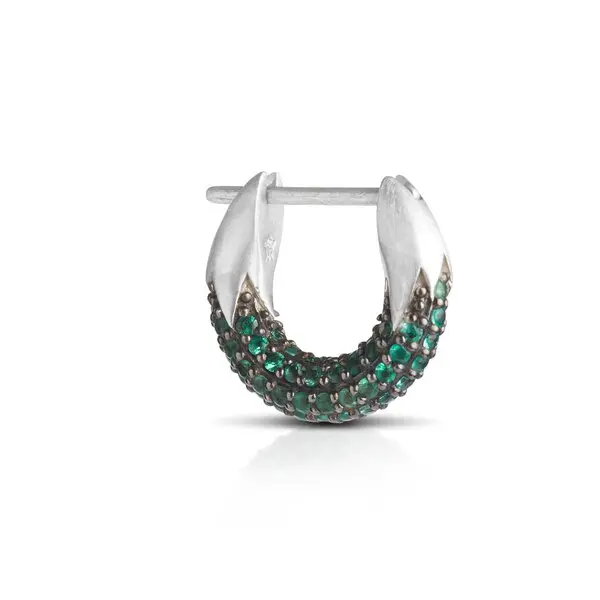 KASUN LONDON Emerald Eclipse Huggie Hoop Earrings - Silver