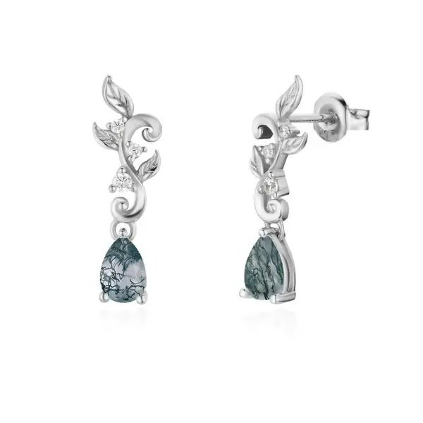 AZURA JEWELRY NEW YORK Leafy Cascades Moss Agate Earrings - Silver