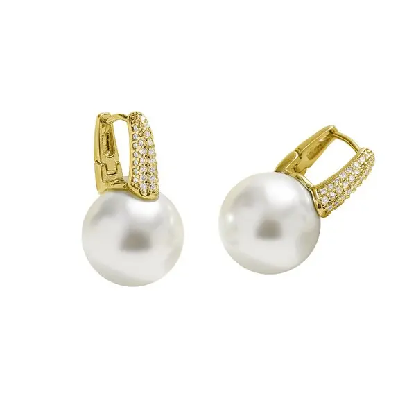 CLASSICHARMS Pavé Zirconia And Faux Pearl Hoop Earrings - Gold
