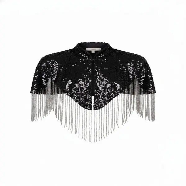 Saachi Beaded Sequin Capelet With Fringe