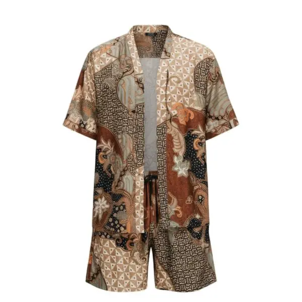 ORIGIN OF HEARTS Brown / Grey / Neutrals Enari Relaxed Resort Kimono Set - Brown/grey
