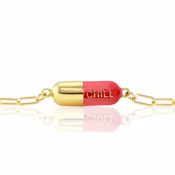 Kris Nations Chill Pill Enamel Bracelet - Gold/red