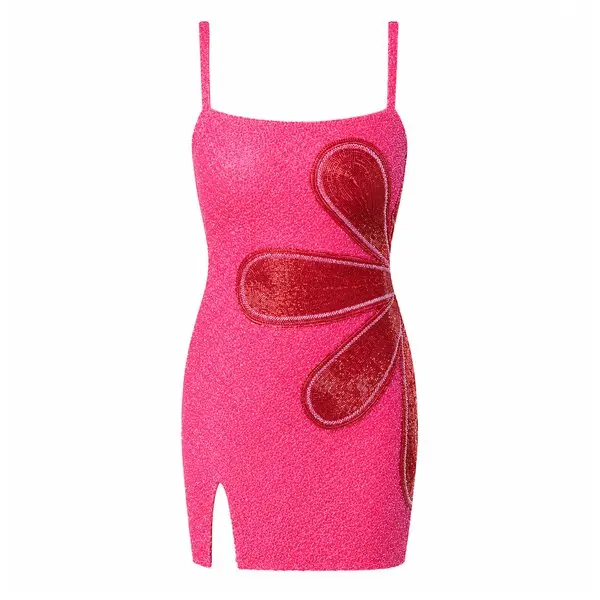 SELF-ADORE Hand-beaded Embellished Mini Dress - Pink/red