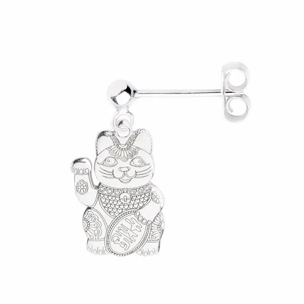 CARTERGORE Lucky Cat Single Drop Earring - Silver
