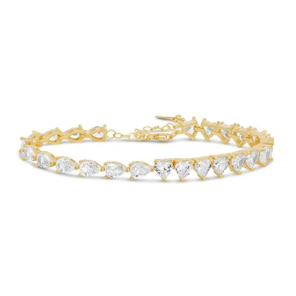 SHYMI Heart And Pear Zirconia Tennis Bracelet - Gold