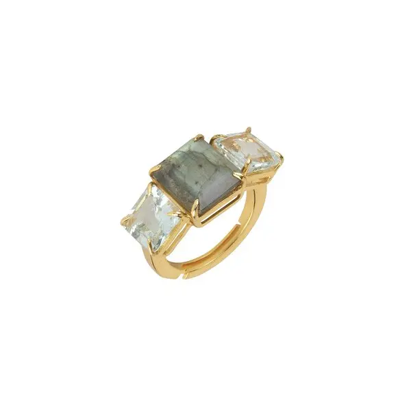 Bounkit Annette Labradorite & Blue Quartz Ring - Grey/blue
