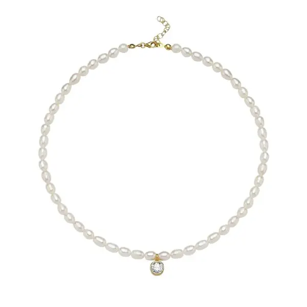 LINYA JEWELLERY Cosmic Big Pearl Zodiac Birthstone Necklace - White