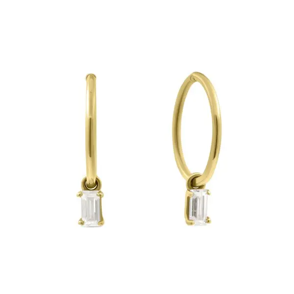 LEE RENEE Baguette Moissanite Hoop Earrings - Gold