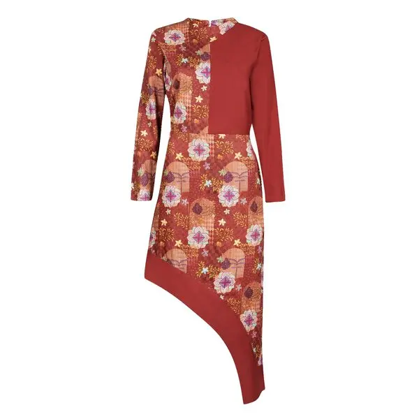 MAISON QALA Russet Bloom Cotton Satin Dress
