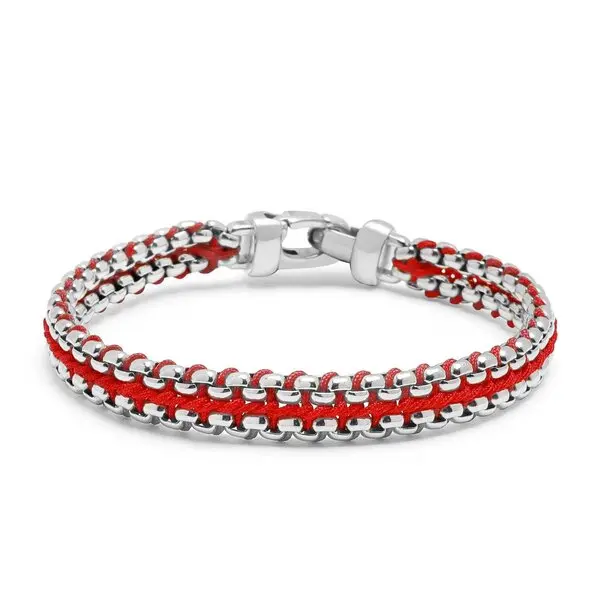 NIALAYA JEWELRY Braided Box Chain Bracelet - Red/silver