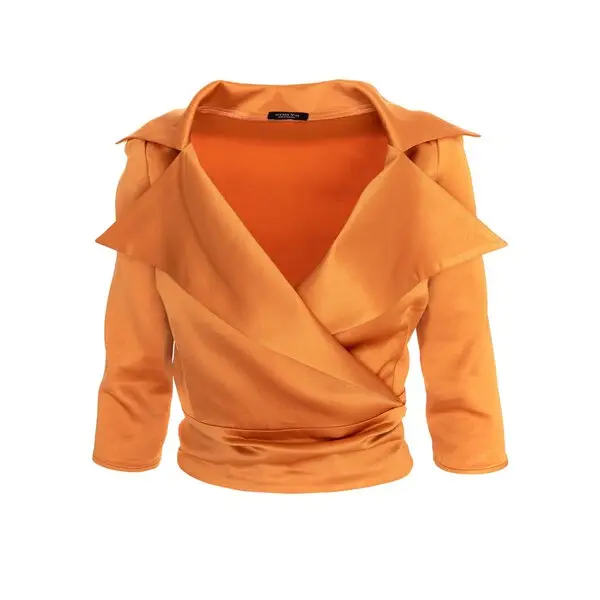 AVENUE N°29 Satin Lapel Wrap Blouse With Bow