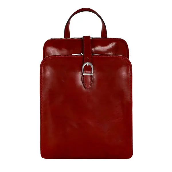 TIME RESISTANCE Convertible Leather Backpack Shoulder Bag - Red