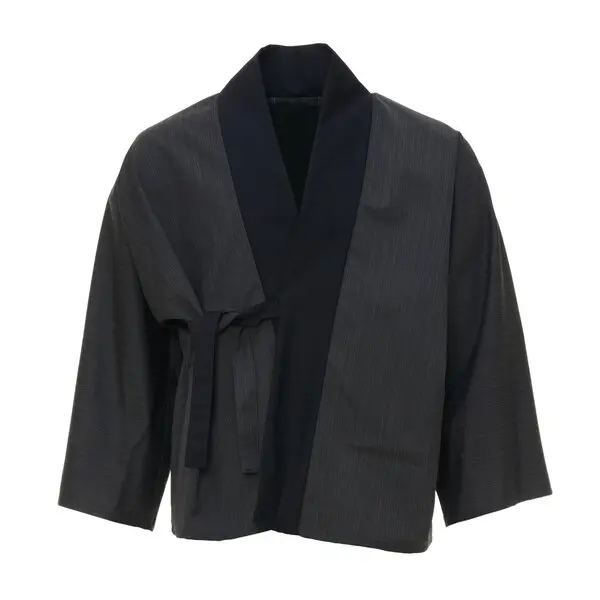 MOE Striped Wool Reversible Jacket With Collar - Grey/blue