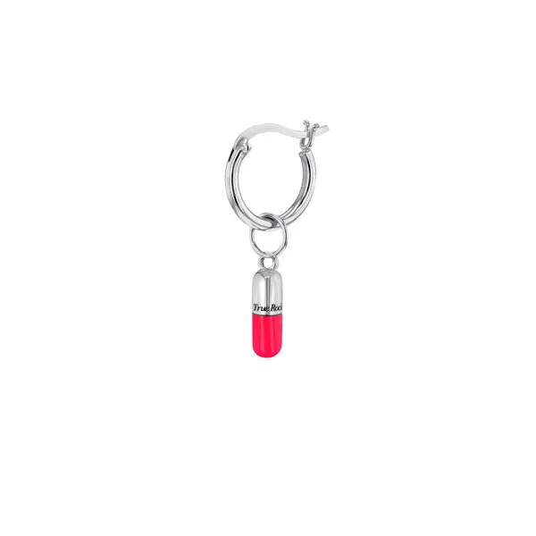 TRUE ROCKS Mini Pill Charm Hoop Earring - Pink/silver