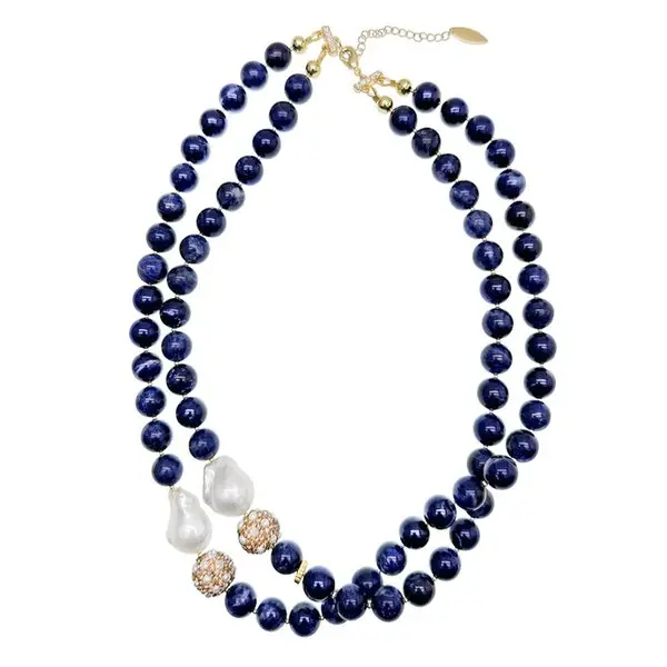FARRA Sodalite, Baroque Pearl And Rhinestone Necklace - Blue