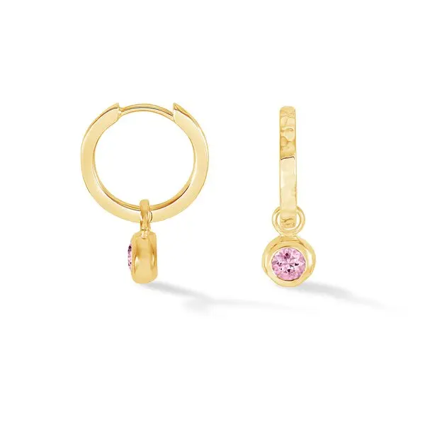 DOWER & HALL Hammered Huggie Hoop Earrings In Vermeil With Quartz - Gold/pink