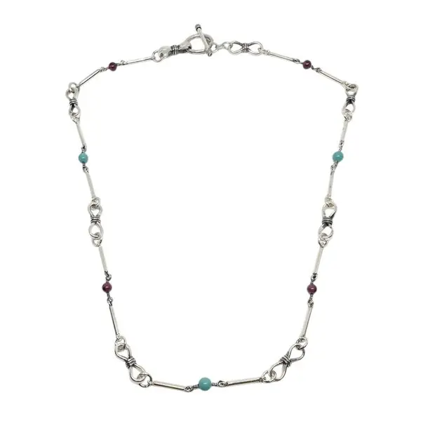 TG-JEWELLERY BY TAMARA GERVASIO Sterling Silver Necklace With Garnet And Turquoise Beads - Silver/blue/red