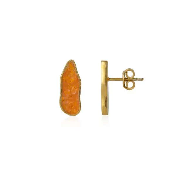 SPERO LONDON Molten Dripping Coral & Amber Stud Earrings - Yellow