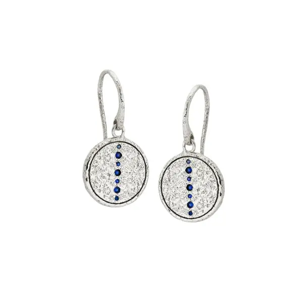 CLAIRE HILL DESIGNS Sapphire Coin Pendant Earrings - Silver
