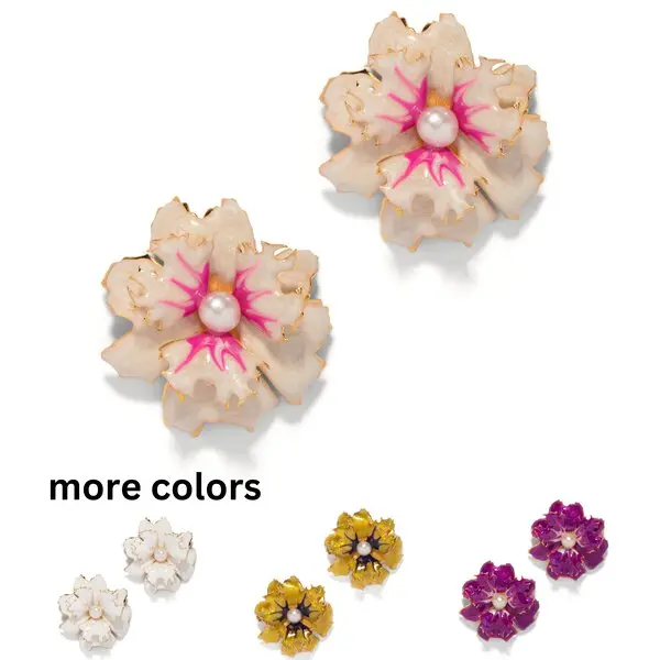 THE PINK REEF Lace Floral Earrings - Pink