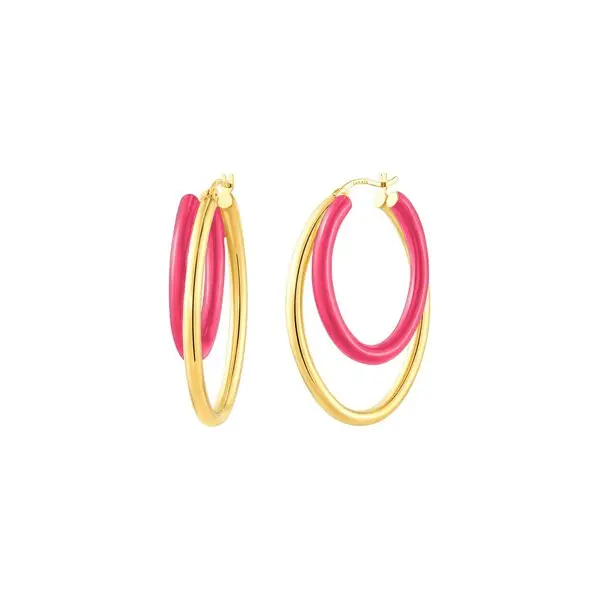 GOLD & HONEY Double Oval Enamel Hoop Earrings - Gold/pink