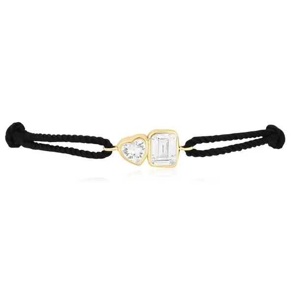 SHYMI Cord Bracelet With Heart And Emerald Stone - Gold/black