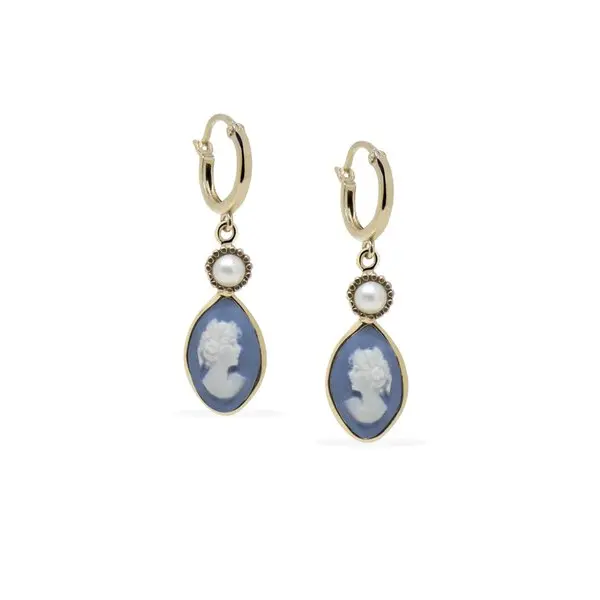 VINTOUCH ITALY Gold-plated Isabella Cameo Hoop Earrings - Gold/blue