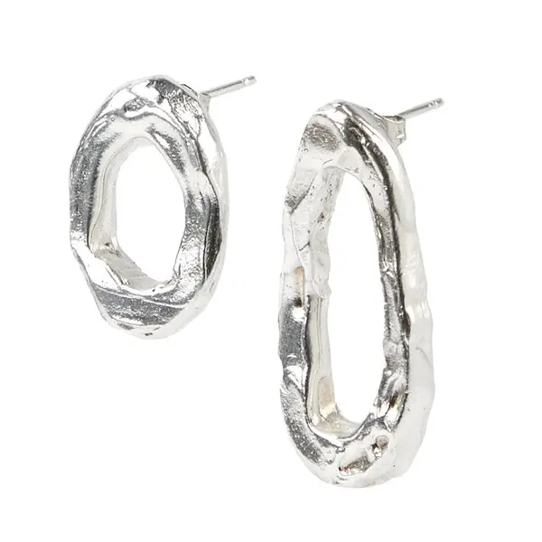 DE ROMS Molten Irregular Hoop Earrings - Silver