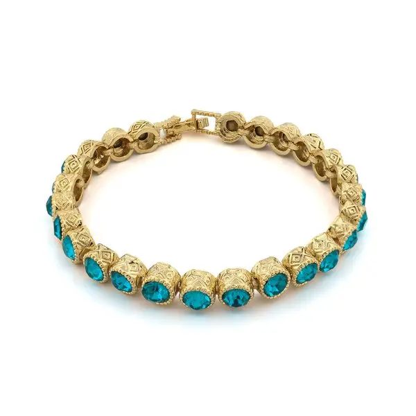 EBRU JEWELRY Aquamarine Tennis Bracelet - Gold/blue