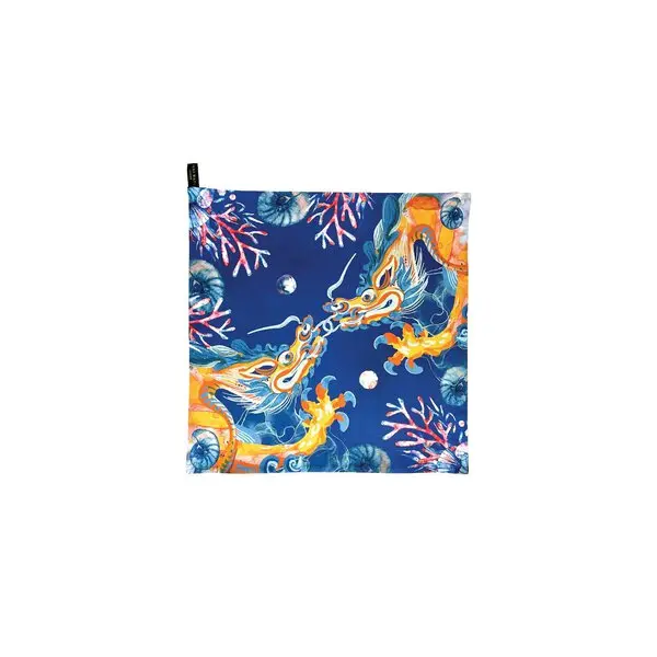 SUKI WANG LONDON Sapphire Pocket Square Scarf Blossom Into Power - Blue