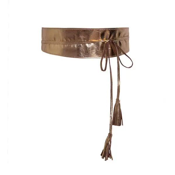 JUAN-JO Metallic Leather Obi Belt With Tassels - Brown