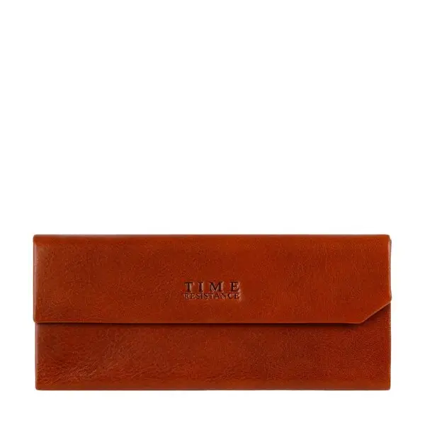 TIME RESISTANCE Foldable Leather Glasses Case - Brown