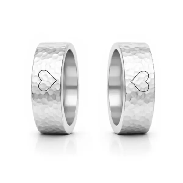 UNALOE Sterling Hammered Heart Engraved Couple Band Rings - Silver