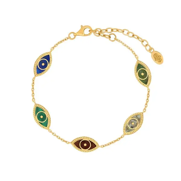 KARMA AND LUCK Harmonious Guardian Evil Eye Multi-stone Bracelet - Gold