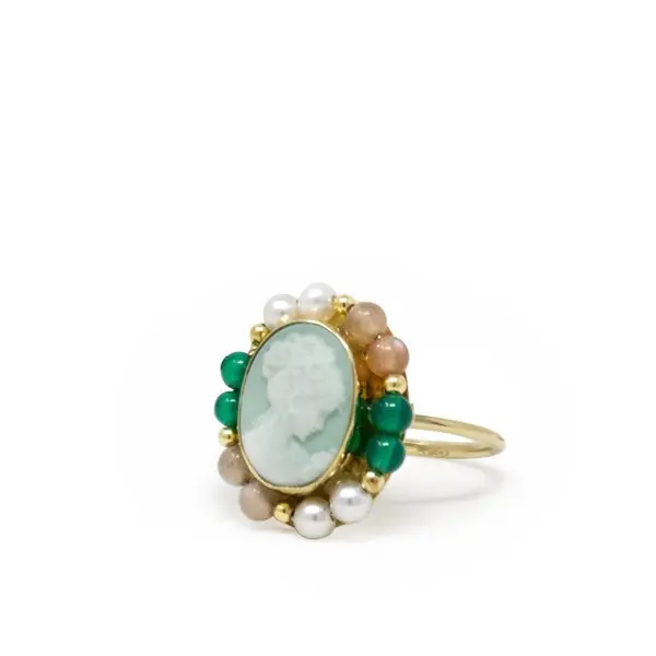 VINTOUCH ITALY Gold-plated Cameo Ring - Green/gold