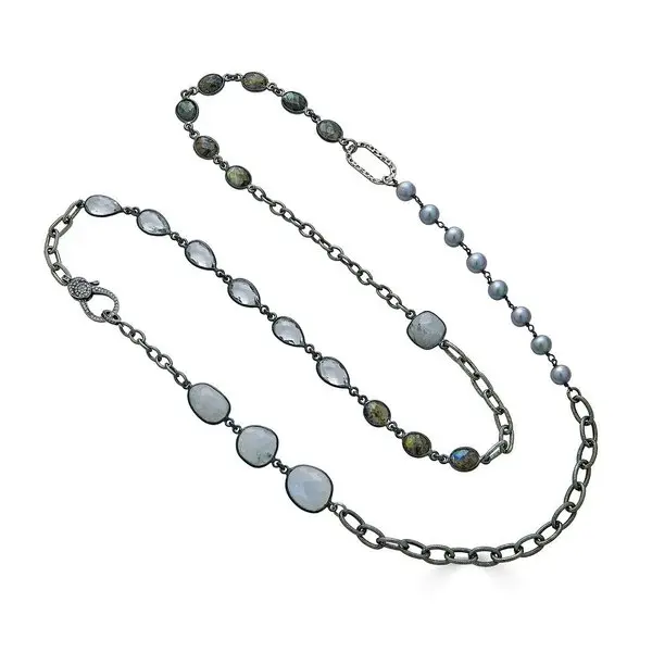 LONI PAUL JEWELRY Moonstone, Labradorite, Crystal And Pearl Necklace - Silver