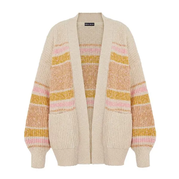 CARA & THE SKY Dani Chunky Stripe Cardigan - White