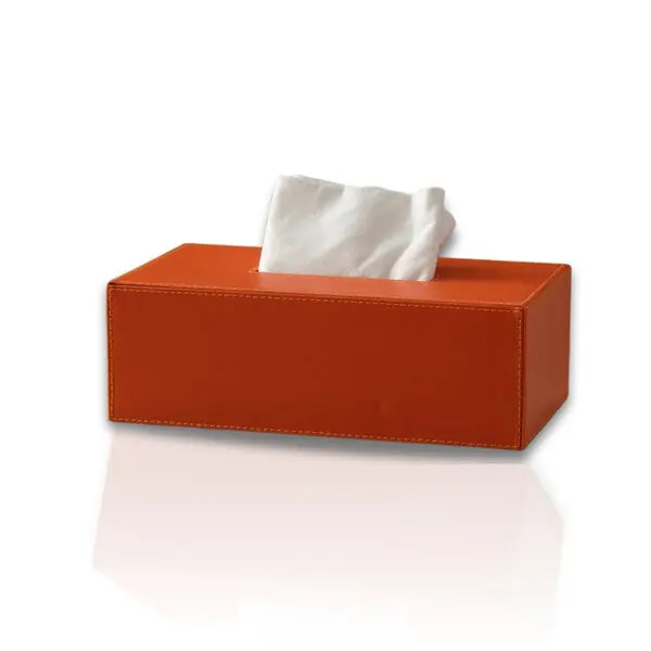MARLETH Bold Leather Tissue Box – Modern Faux Leather Cover - Orange