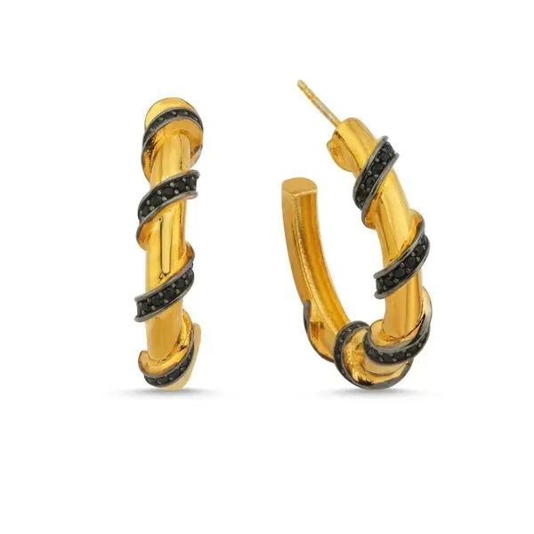 LINYA JEWELLERY Emily Stone Hoop Earrings - Black