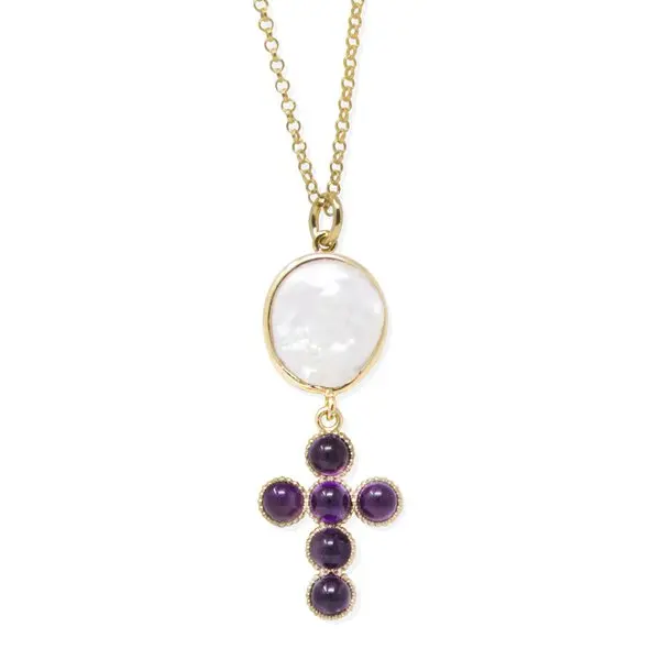 VINTOUCH ITALY Hope Gold-plated Amethyst Cross Necklace - Yellow