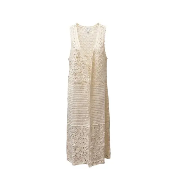 Saachi Crochet Tie Front Long Kimono - Blue