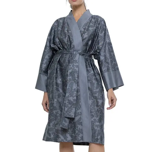 DECOFLUX HOME Cotton Sateen Kimono Robe Jaquard - Grey