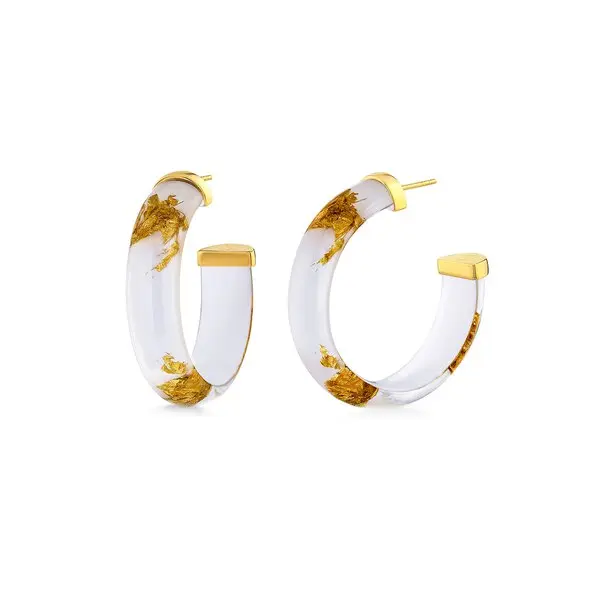 GOLD & HONEY Acrylic Hoop Earrings With 24k Gold Leaf And White Enamel - Gold/white