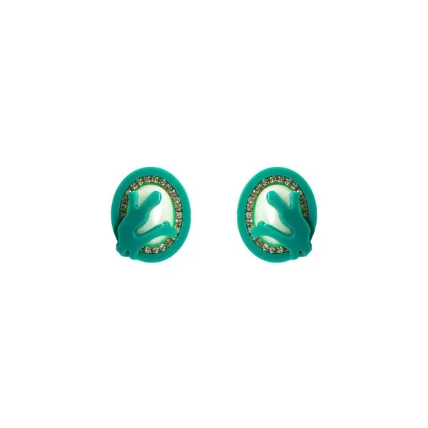 GISSA BICALHO Oval Pearl And Strass Earrings - Green