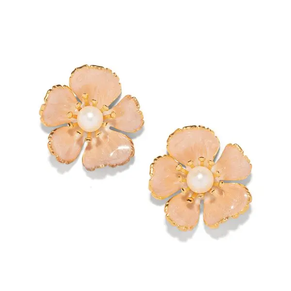 THE PINK REEF Floral Earrings With Pearl - Yellow