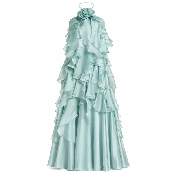 Mac Duggal Halter Neck Open Back Ruffle Gown