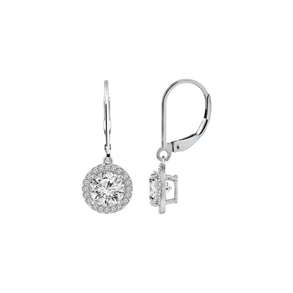 DIAMONBLISS Leverback Drop Halo Earrings - White