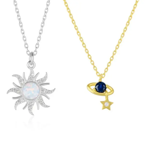 SPERO LONDON Gold And Silver Plated Sun And Saturn Layered Necklace Set - Gold/silver