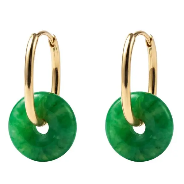 SEREE Willow Jade Stone Hoop Earrings - Green